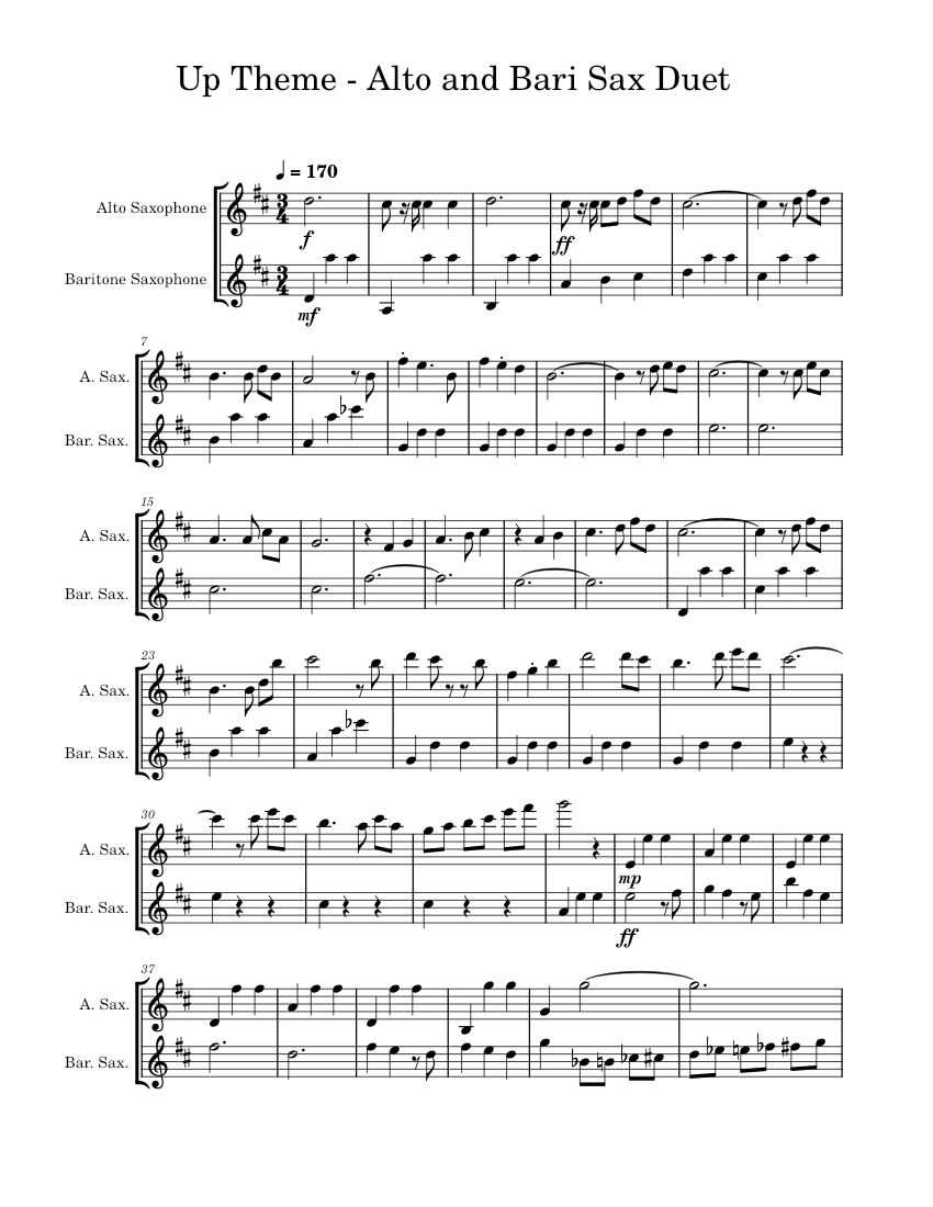 Up_Theme_-_Alto_and_Bari_Sax_Duet Sheet Music for Saxophone alto, Saxophone baritone (Mixed Duet ...