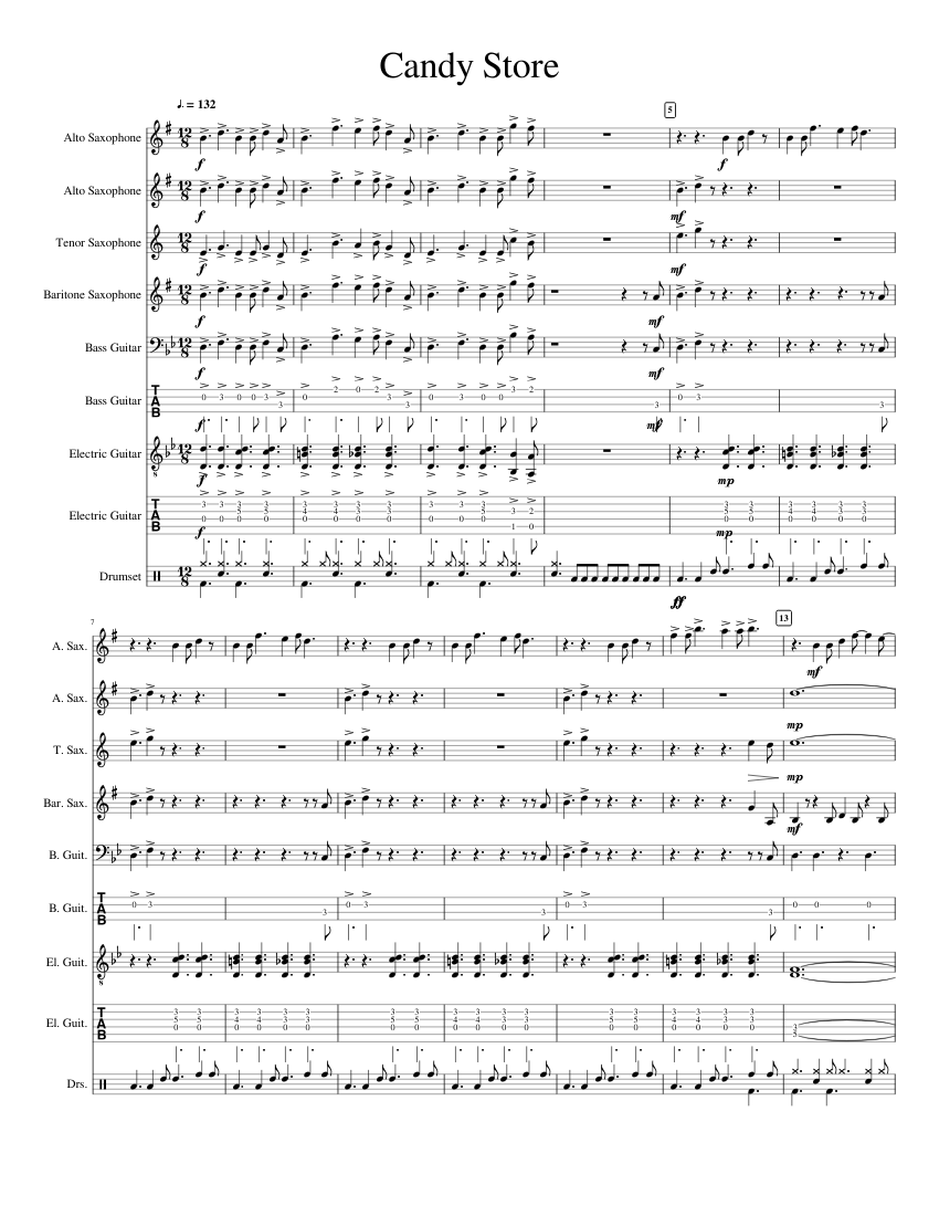 Candy Store Sheet Music and Tab for Saxophone alto, Saxophone tenor ...