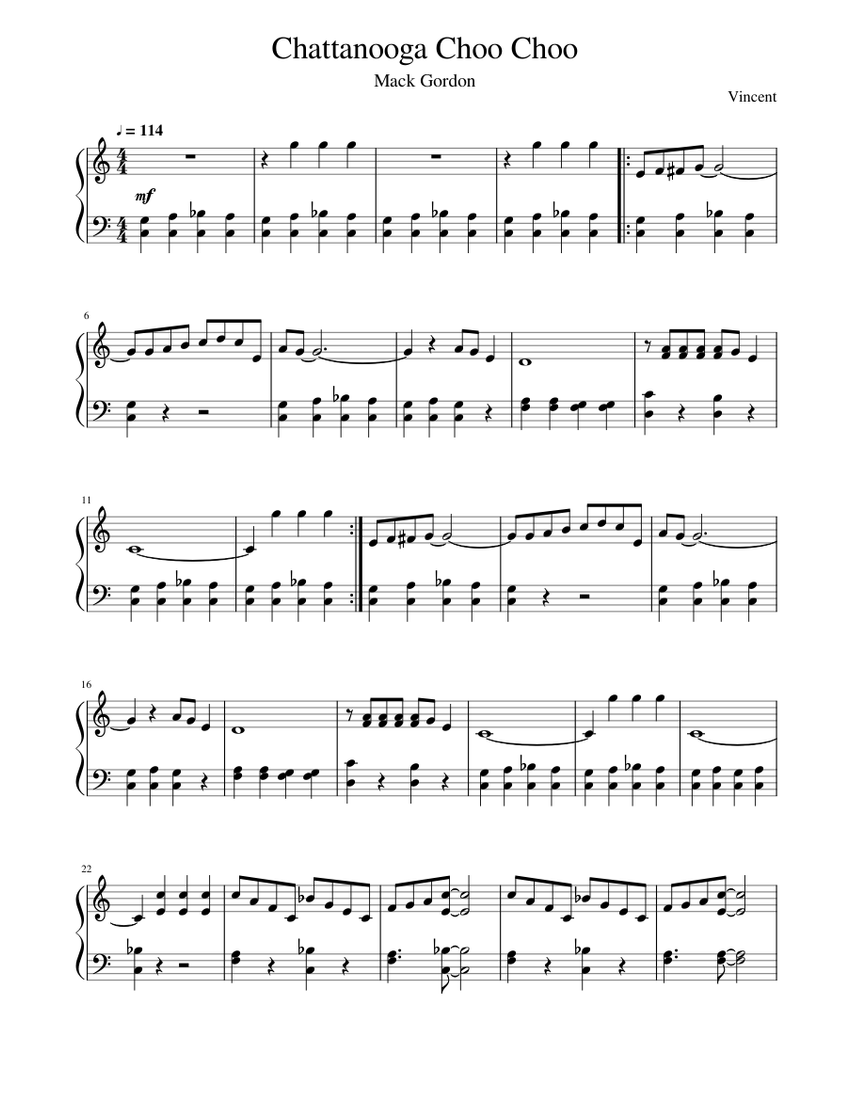 Chattanooga Choo Choo Sheet Music for Piano (Solo) Easy | MuseScore.com