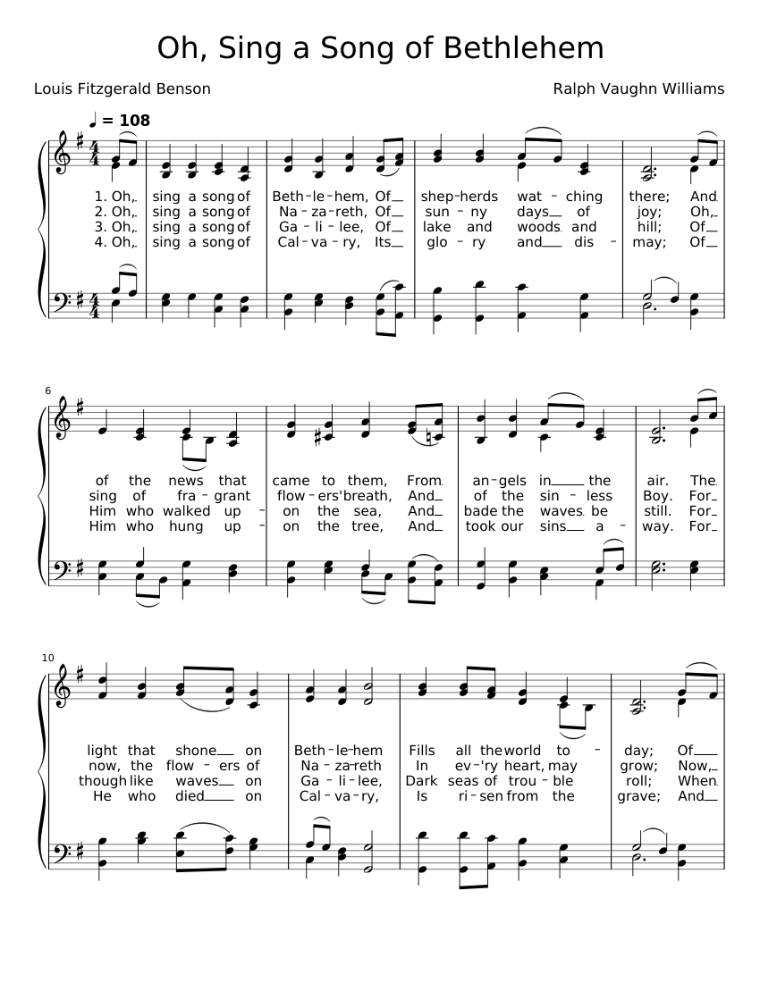 Oh, Sing a Song of Bethlehem Sheet music for Piano (Solo) Easy ...