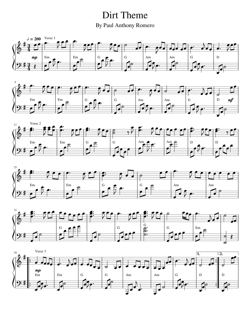 Dirt Theme / Hope - Heroes of Might and Magic IV - Celtic Harp Sheet ...