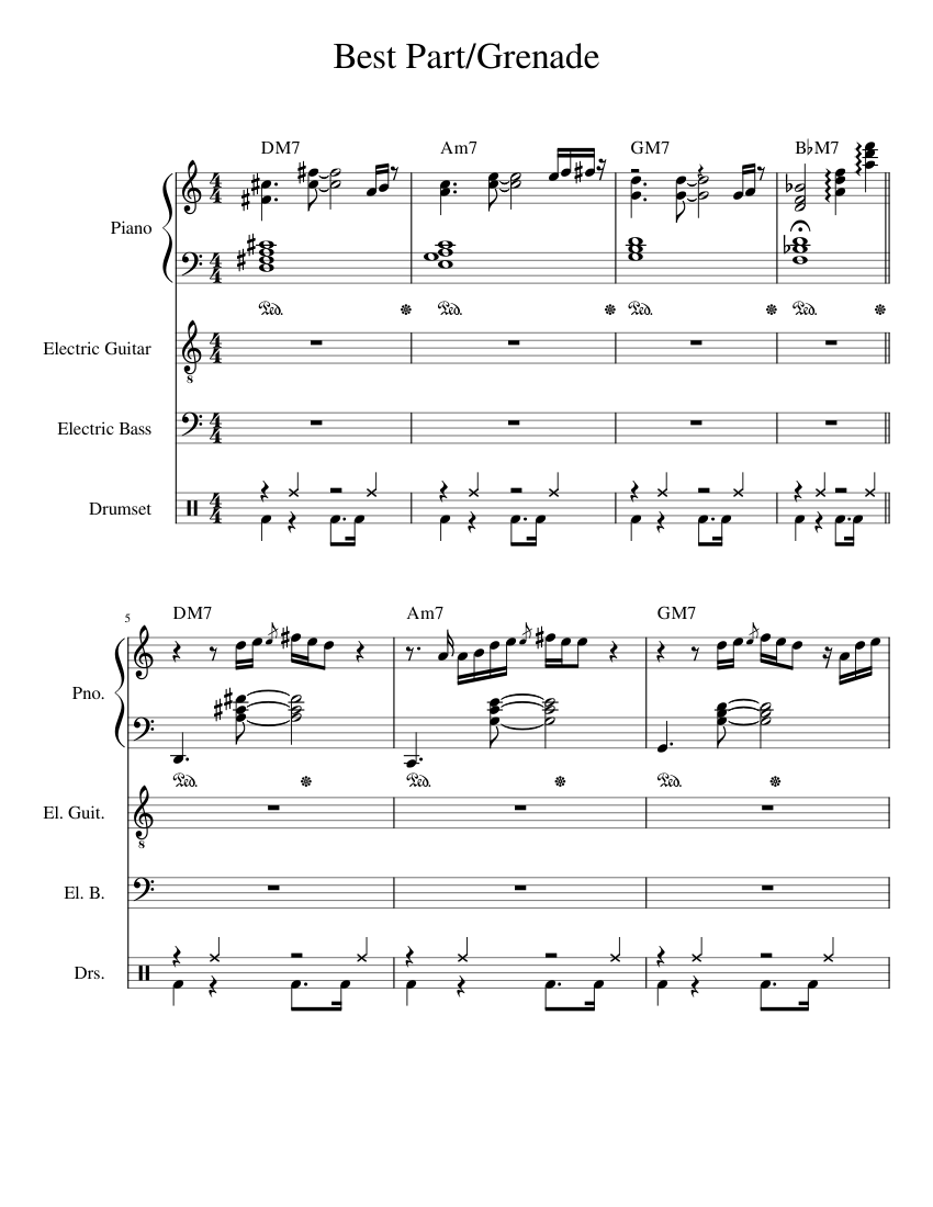 yuck Sheet Music with Chords for Piano, Guitar, Bass guitar, Drum group ...