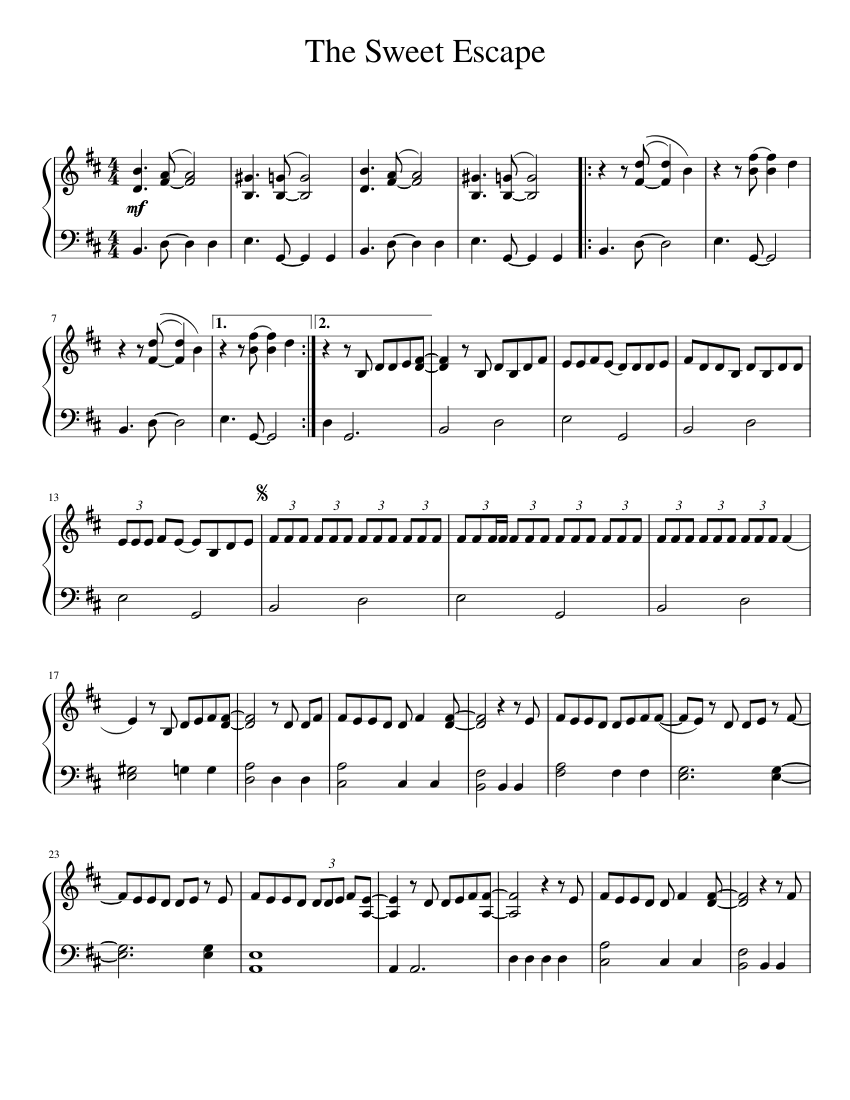 The Sweet Escape Sheet Music for Piano (Solo) easy | MuseScore.com