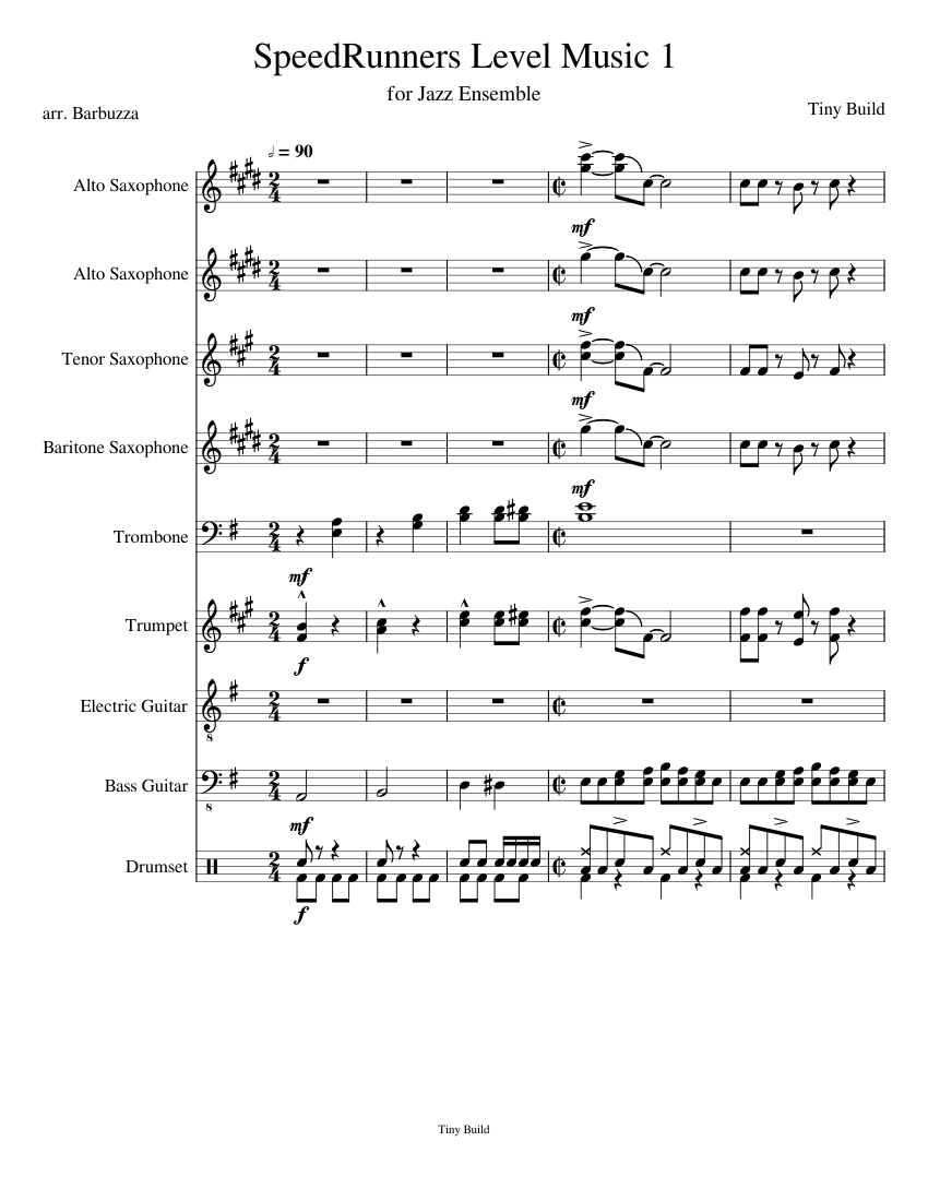 SpeedRunners Level Music 1 Sheet Music for Trombone, Saxophone alto ...