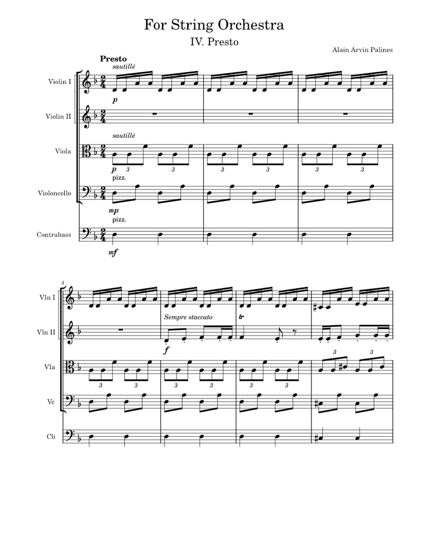 Original Composition for String Orchestra (IV: Presto) Sheet music for ...