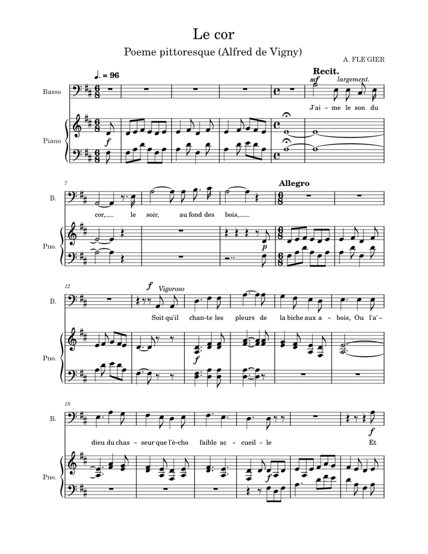 Le Cor – Ange Flégier Le cor Sheet Music for Piano, Bass voice (Piano ...