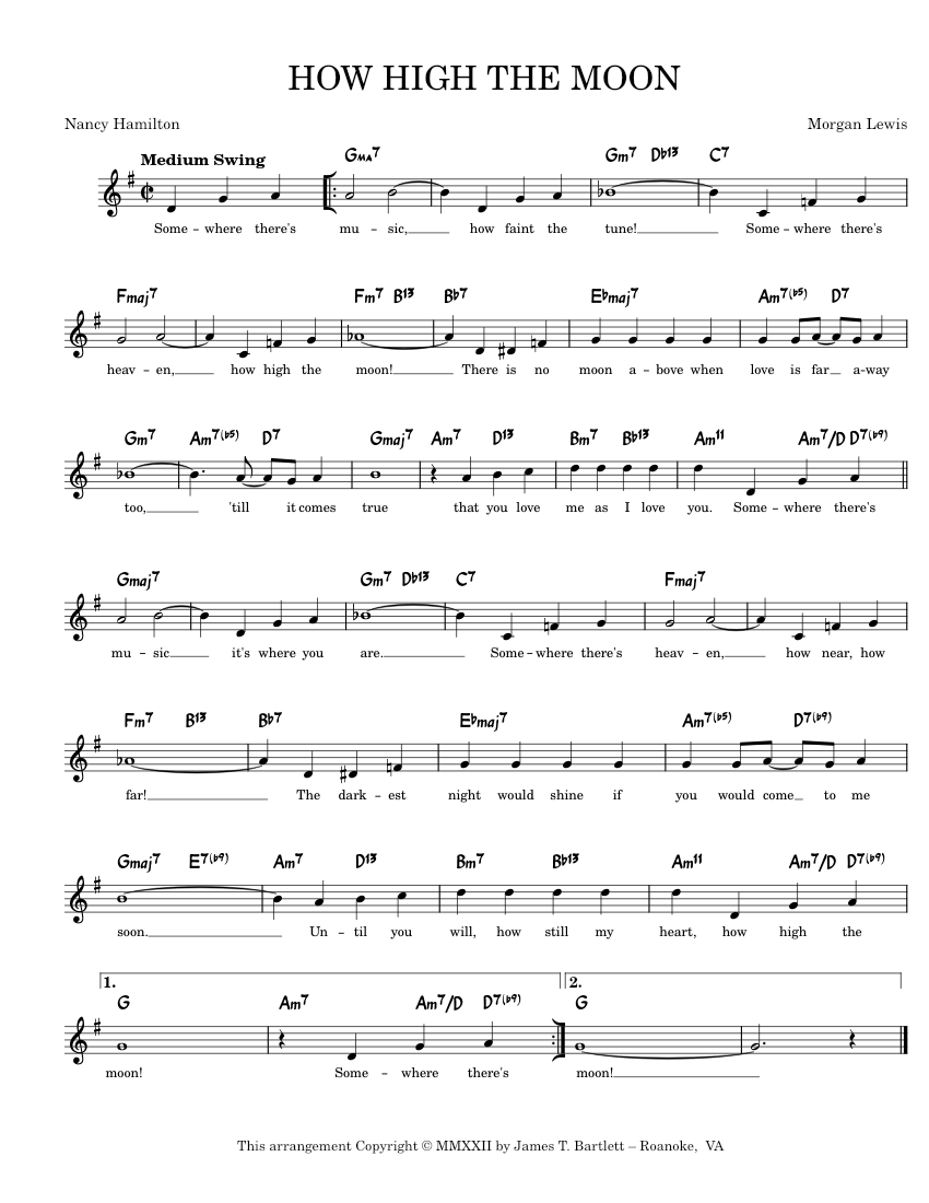 How High the Moon Sheet Music with Chords for Piano (Solo) easy ...
