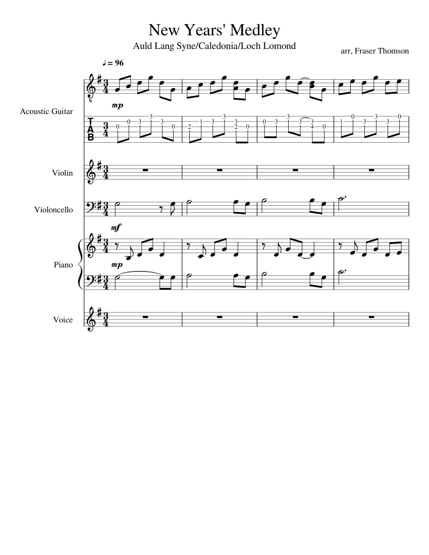 New Years Medley Sheet music for Piano, Vocals, Violin, Cello & more ...