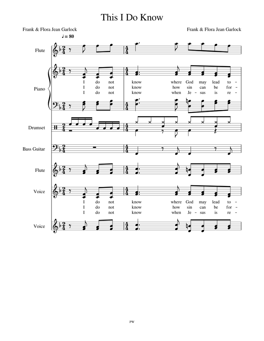 This I Do Know Sheet music for Piano, Vocals, Flute, Bass guitar & more ...