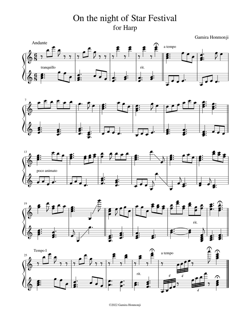 On the night of Star Festival (for Harp) Sheet music for Harp (Solo ...