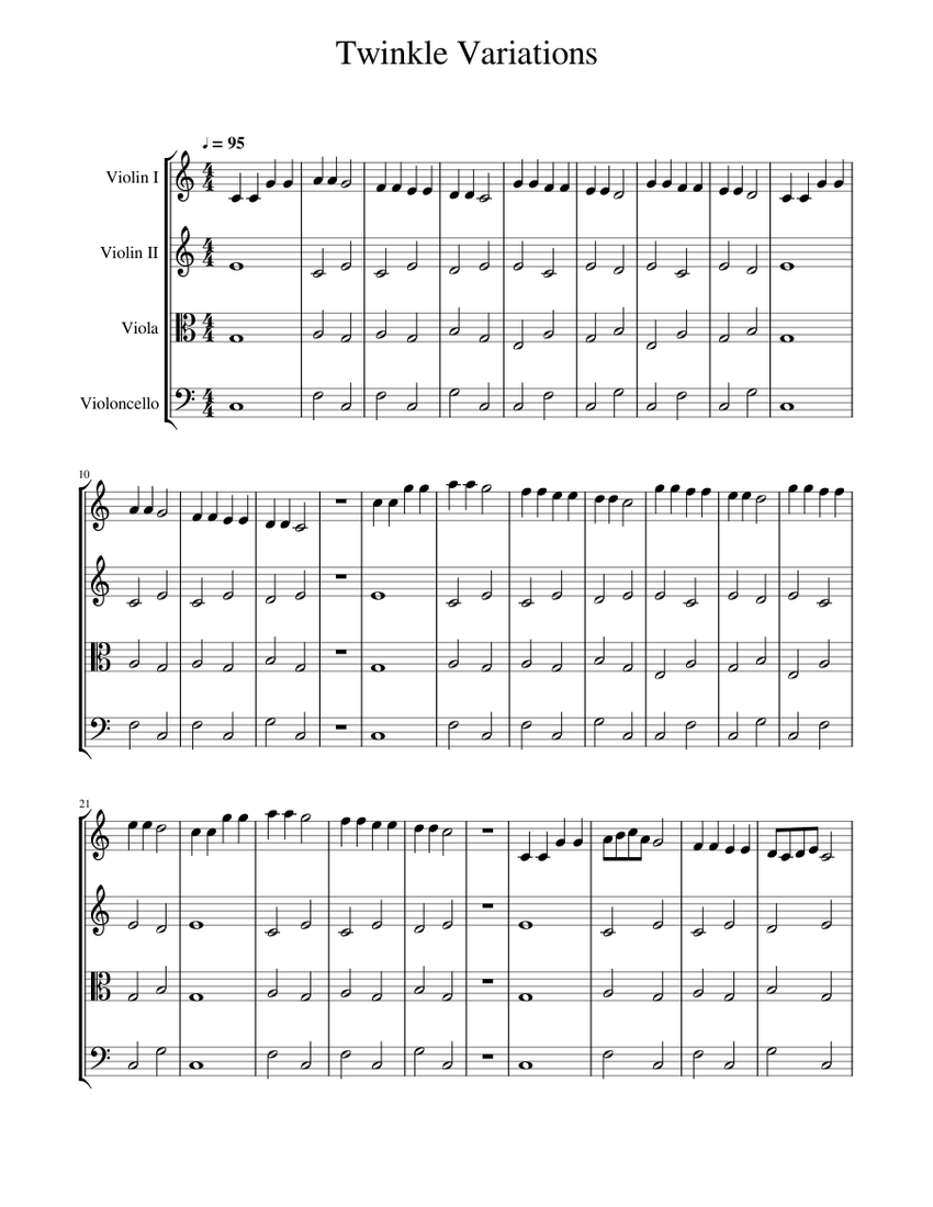 Twinkle_Variations 2 Sheet music for Violin, Viola, Cello (String ...