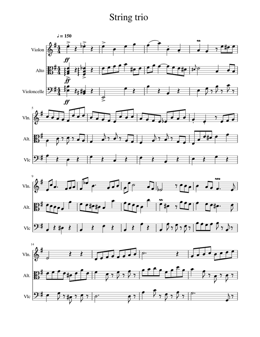 String trio Sheet music for Violin, Viola, Cello (String Trio ...