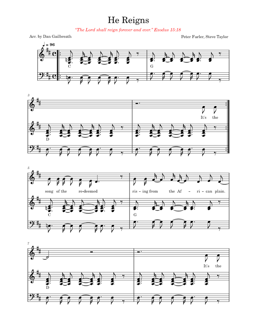 He reigns – Newsboys Sheet Music with Chords for Piano (Mixed Ensemble ...