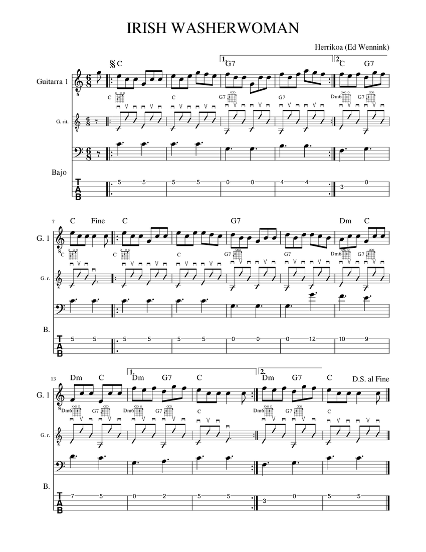 IRISH WASHERWOMAN Sheet music for Guitar, Bass guitar (Mixed Ensemble ...