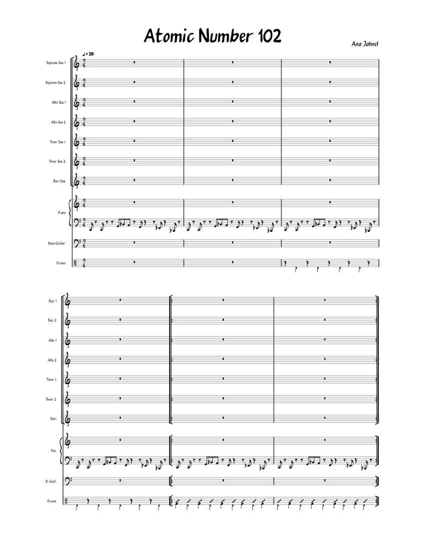 Atomic Number 102 - Sax Septet Composition Sheet music for Piano ...