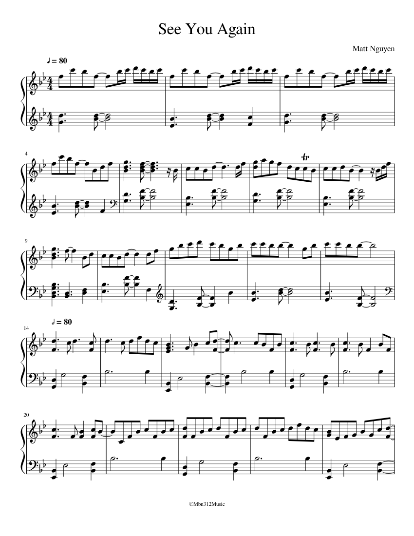 Piano See You Again Wiz Khalifa Sheet Music for Piano (Solo ...