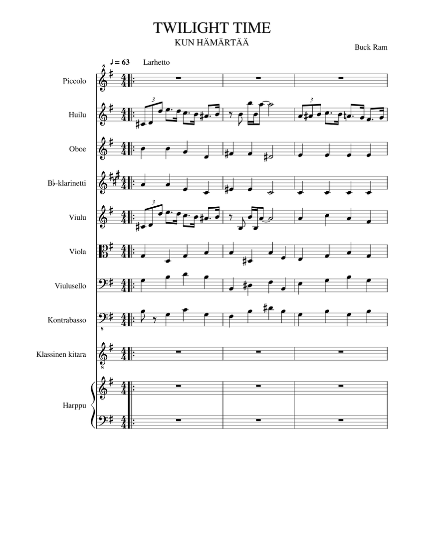 TWILIGHT TIME Sheet music for Flute piccolo, Flute, Oboe, Clarinet in b ...