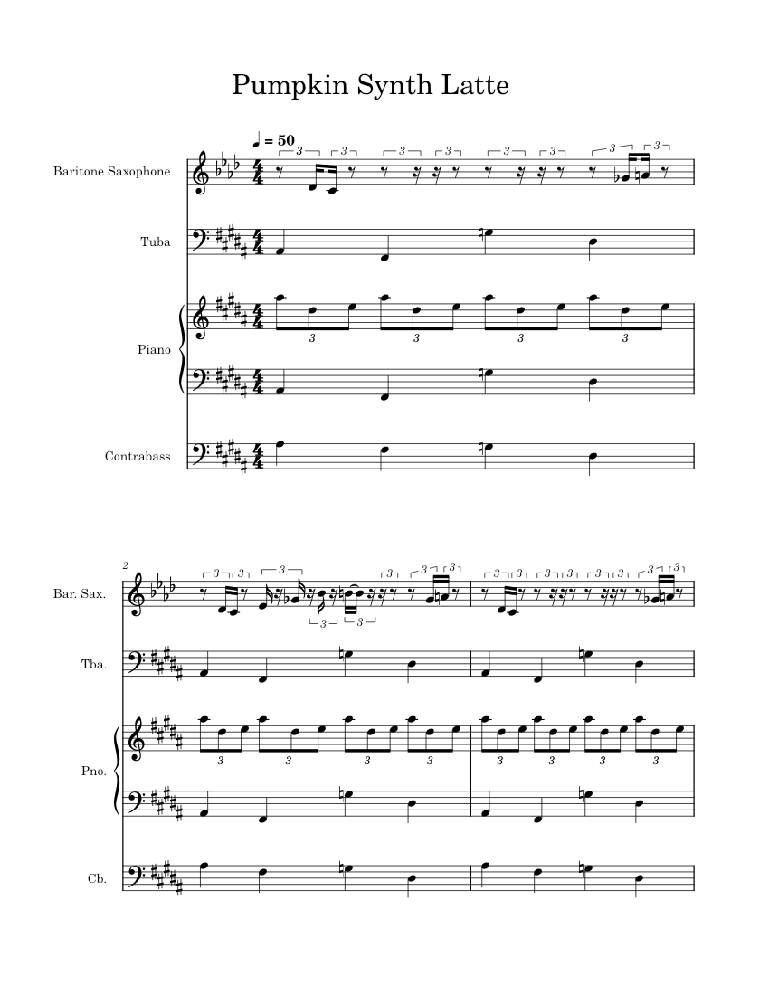 Pumpkin Synth Latte Sheet Music for Piano, Tuba, Saxophone baritone ...
