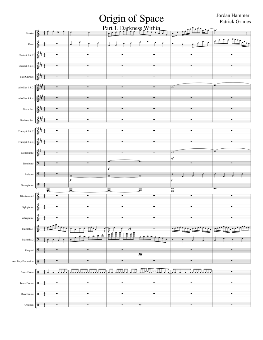Origin of Space Sheet music for Trombone, Tuba, Flute piccolo, Flute ...