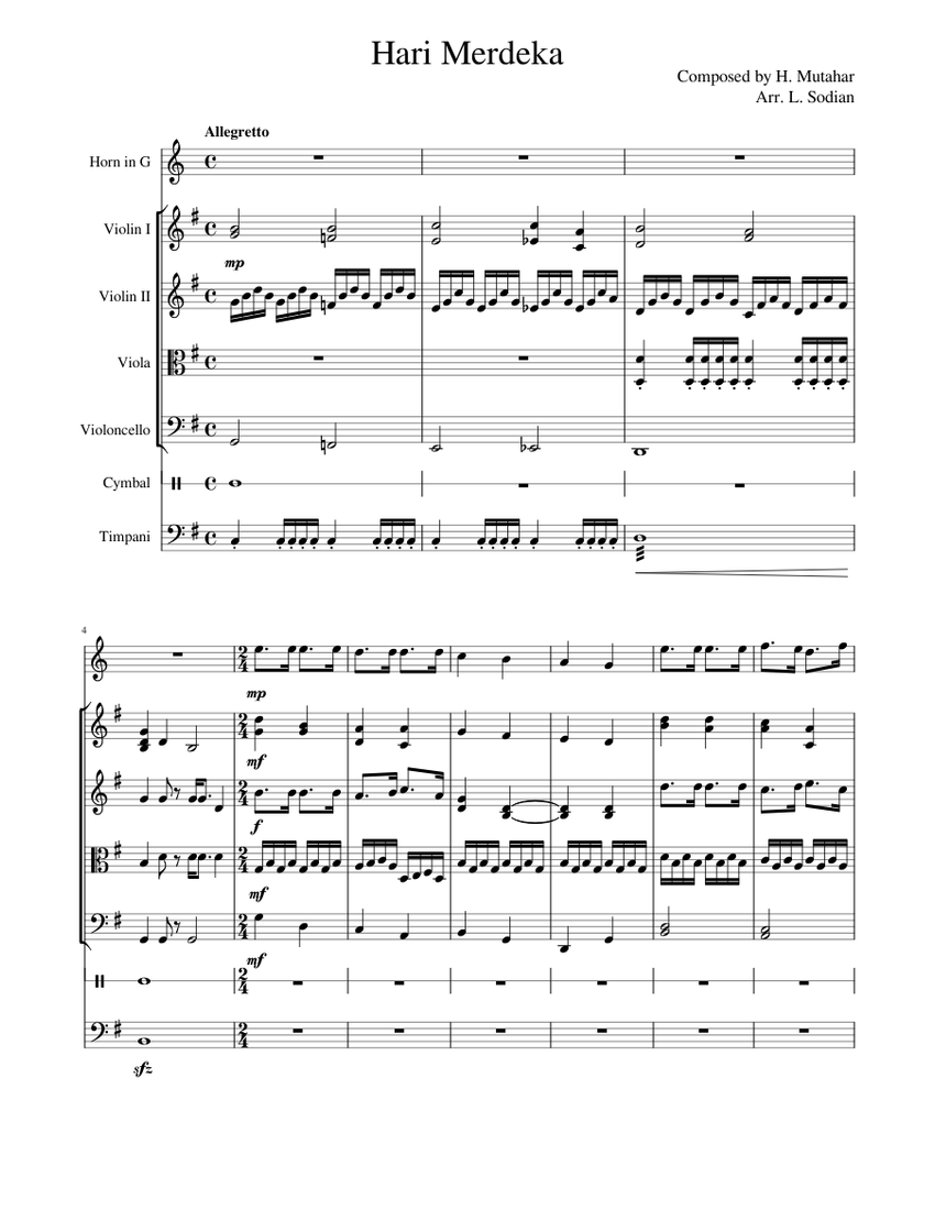 Hari Merdeka Sheet Music for Timpani, Crash, Violin, Viola & more ...