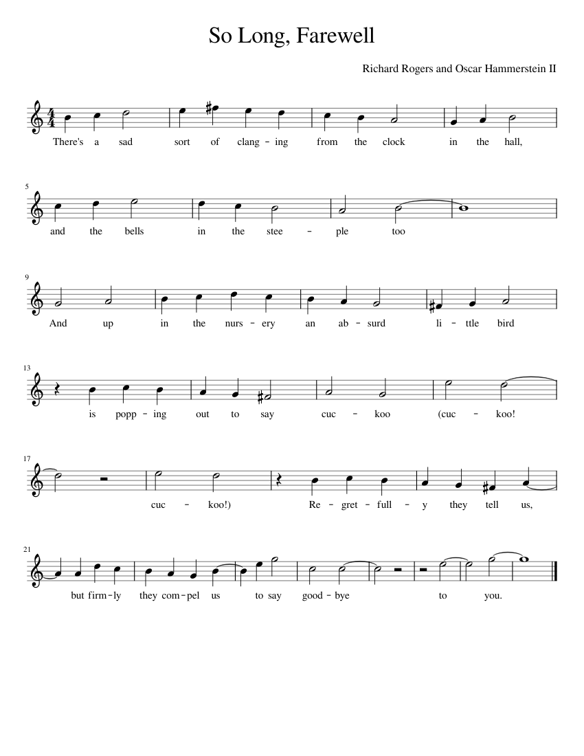 So Long, Farewell (intro) Sheet Music for Piano (Solo) easy | MuseScore.com