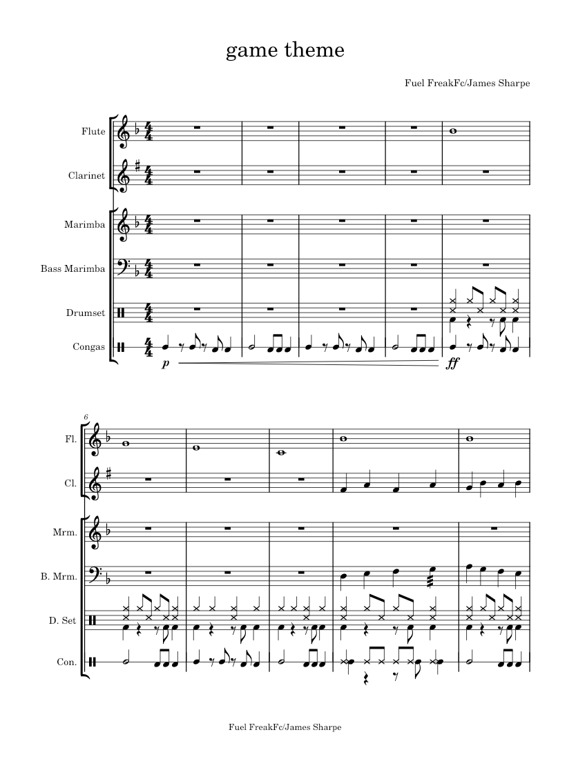 game theme Sheet Music for Flute, Drum group, Marimba, Clarinet other ...