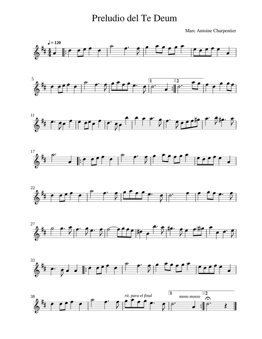 Te Deum (Prelude) – Charpentier, Marc-Antoine Sheet music for Flute (Solo) | Musescore.com