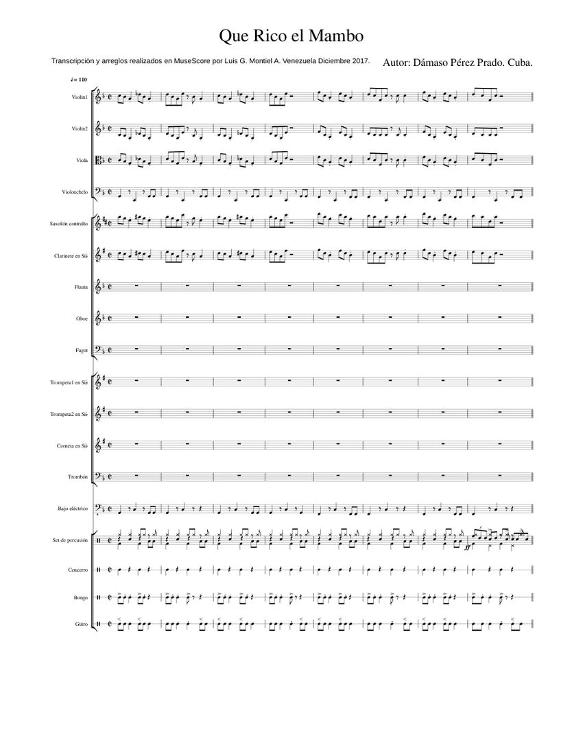 Que Rico el Mambo. Damaso Pérez Prado. Sheet Music for Trombone, Cornet ...