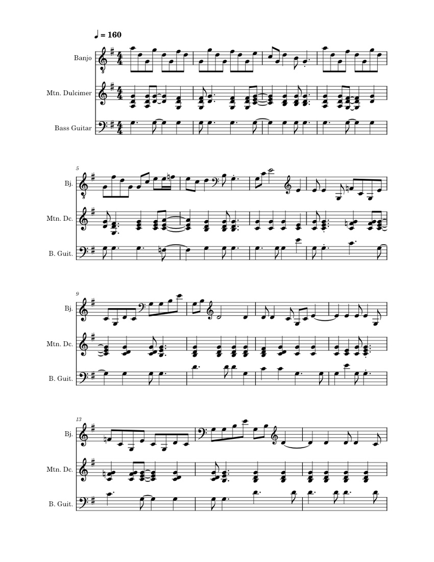 Appalachian Tune Sheet music for Bass guitar, Banjo, Strings - plucked ...
