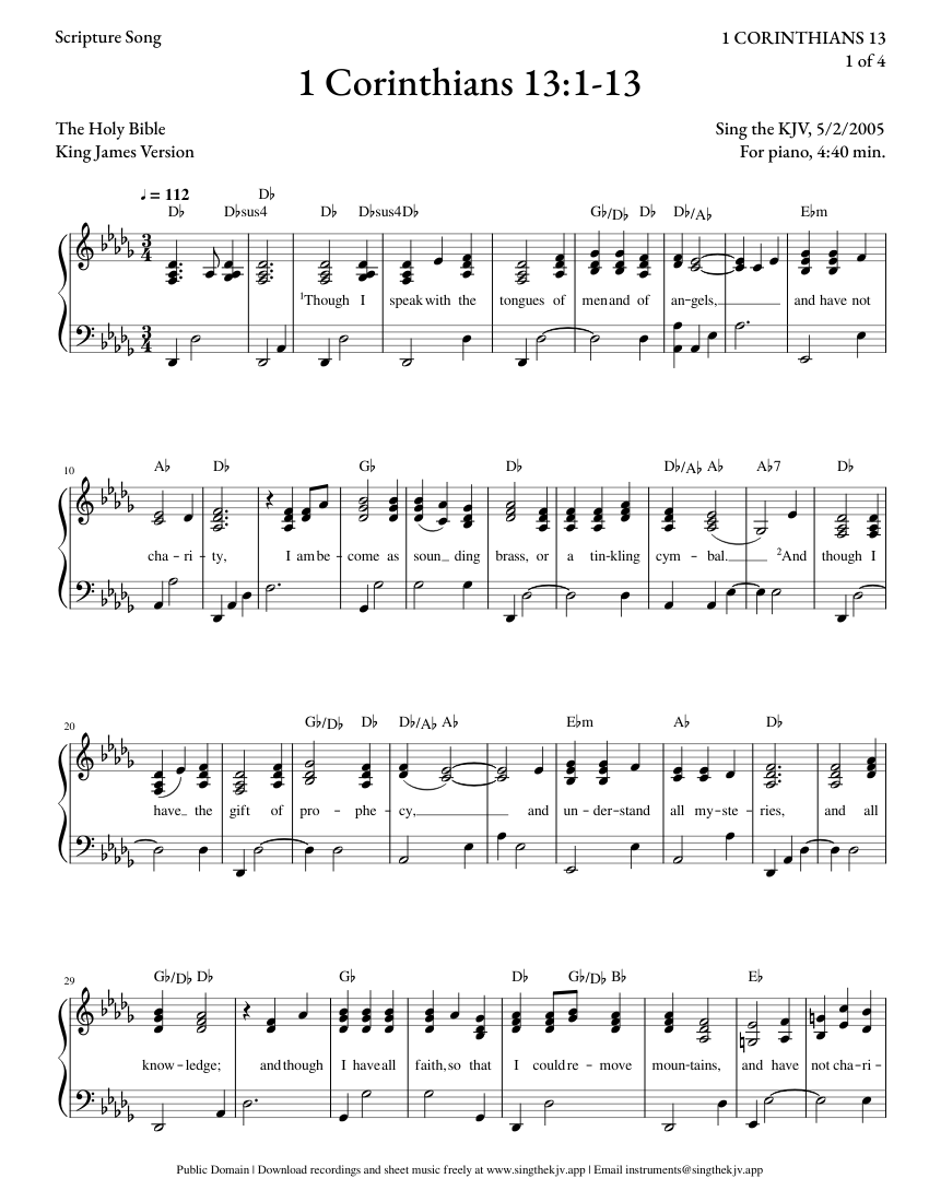 1 Corinthians 13:1-13 Scripture Song Sheet Music with Chords for Piano ...