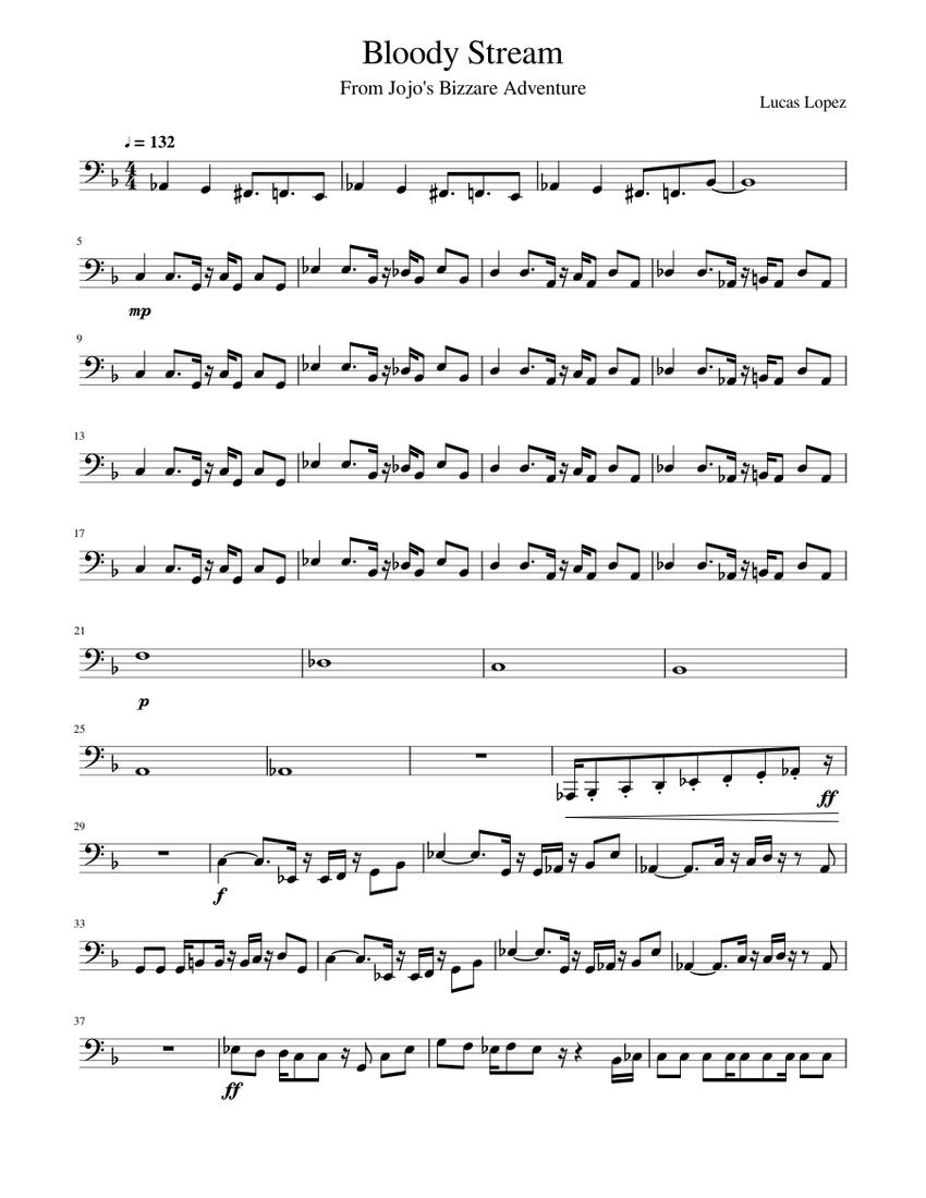 Bloody Stream for Bass Clarinet Sheet Music for Piano (Solo) easy ...