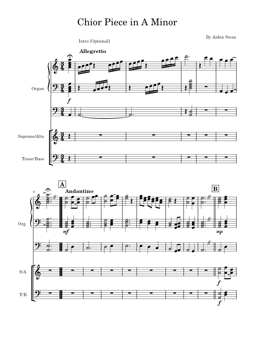 Chior Piece in A Minor Sheet music for Alto, Bass voice, Organ (Church ...