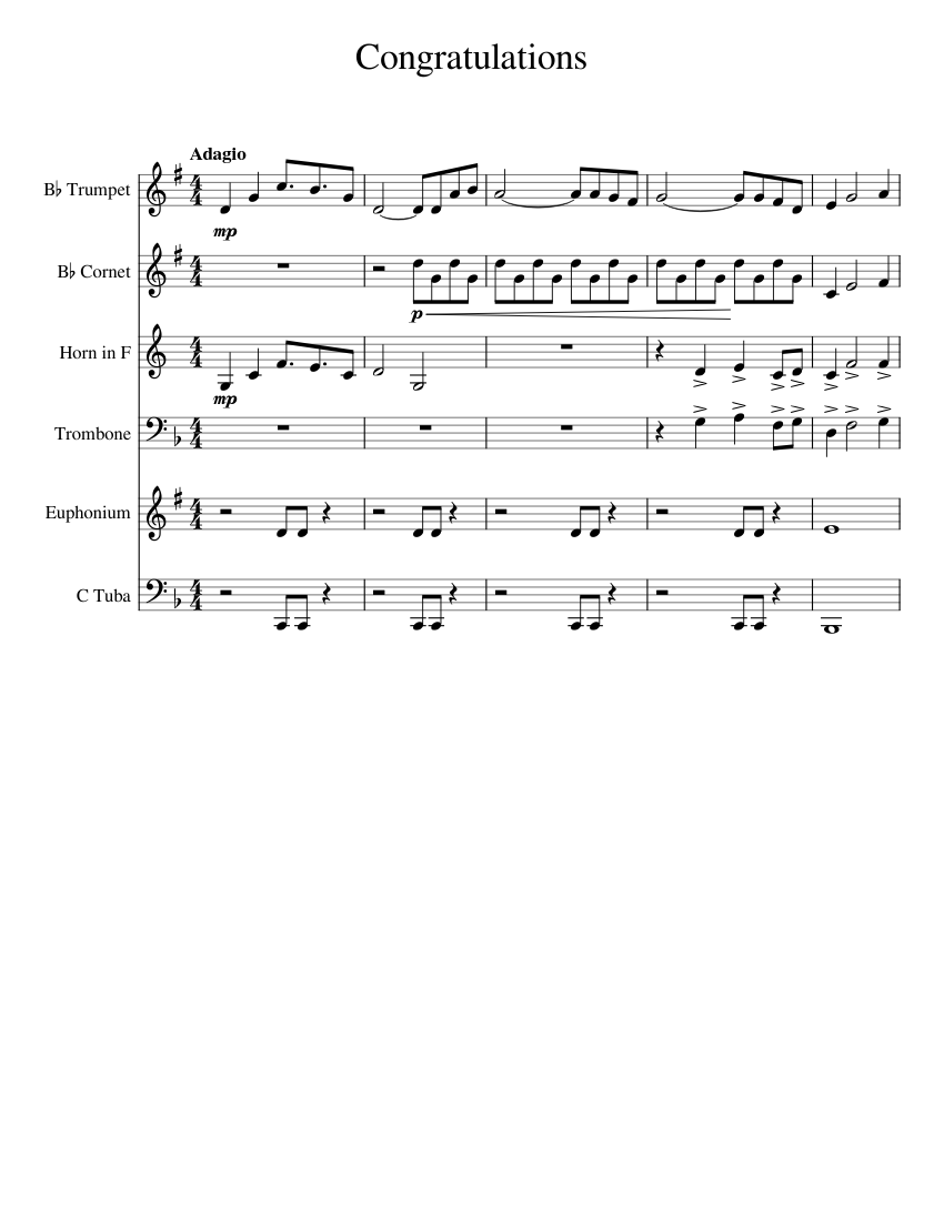 Congratulations Sheet music for Trombone, Cornet, Euphonium, Tuba ...
