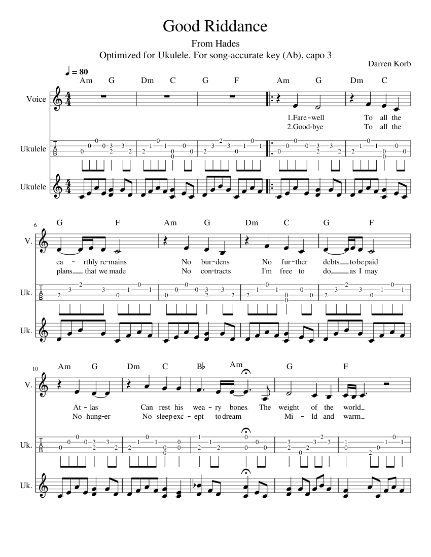 Good Riddance Sheet music for Mezzo soprano, Ukulele (Mixed Duet ...