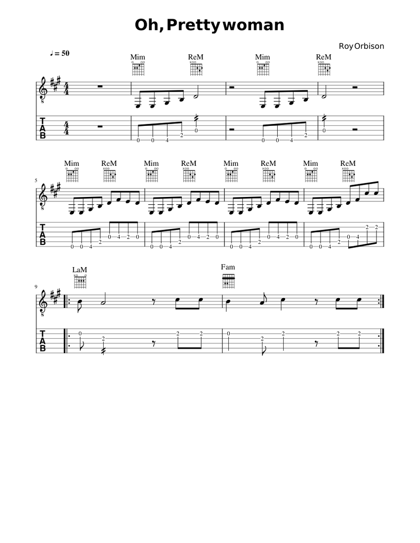 Pretty woman Sheet Music and Tab for Guitar (Solo) | MuseScore.com