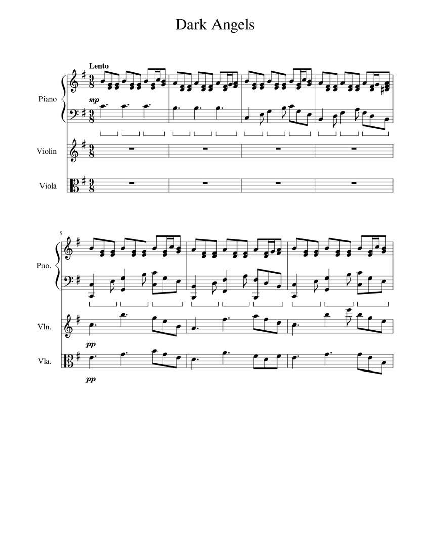 Dark Angels Sheet music for Piano, Violin, Viola (Mixed Trio ...