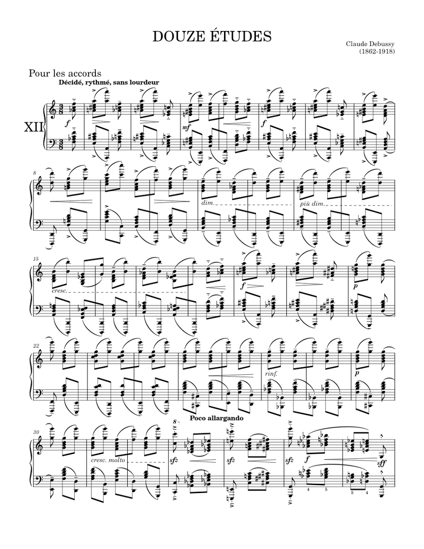 Étude 12 - Pour les accords – Claude Debussy Sheet music for Piano ...