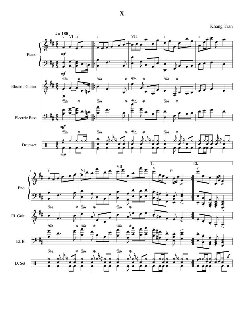 x Sheet music for Piano, Guitar, Bass guitar, Drum group (Mixed Quartet ...