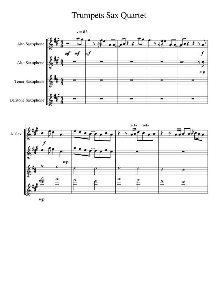 Trumpets Sax Quartet Sheet music for Saxophone alto, Saxophone tenor ...