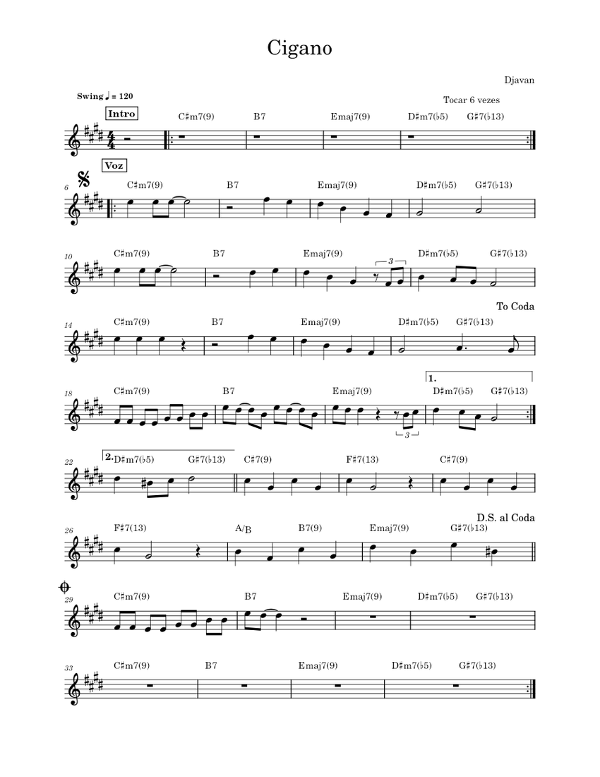 Cigano Sheet Music with Chords for Piano (Solo) Easy | MuseScore.com