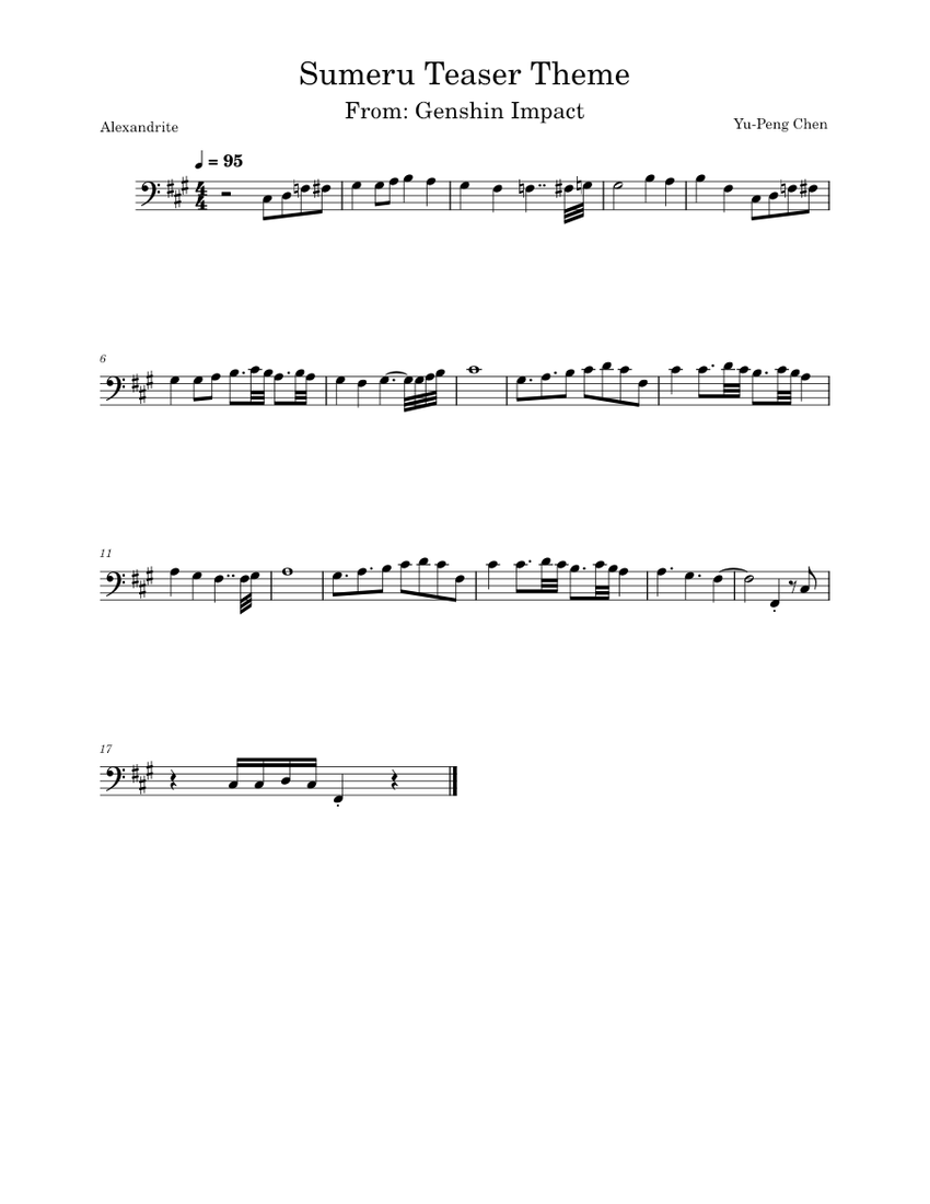 Sumeru Teaser Theme – Yu-Peng Chen (Genshin Impact) Sheet music for ...