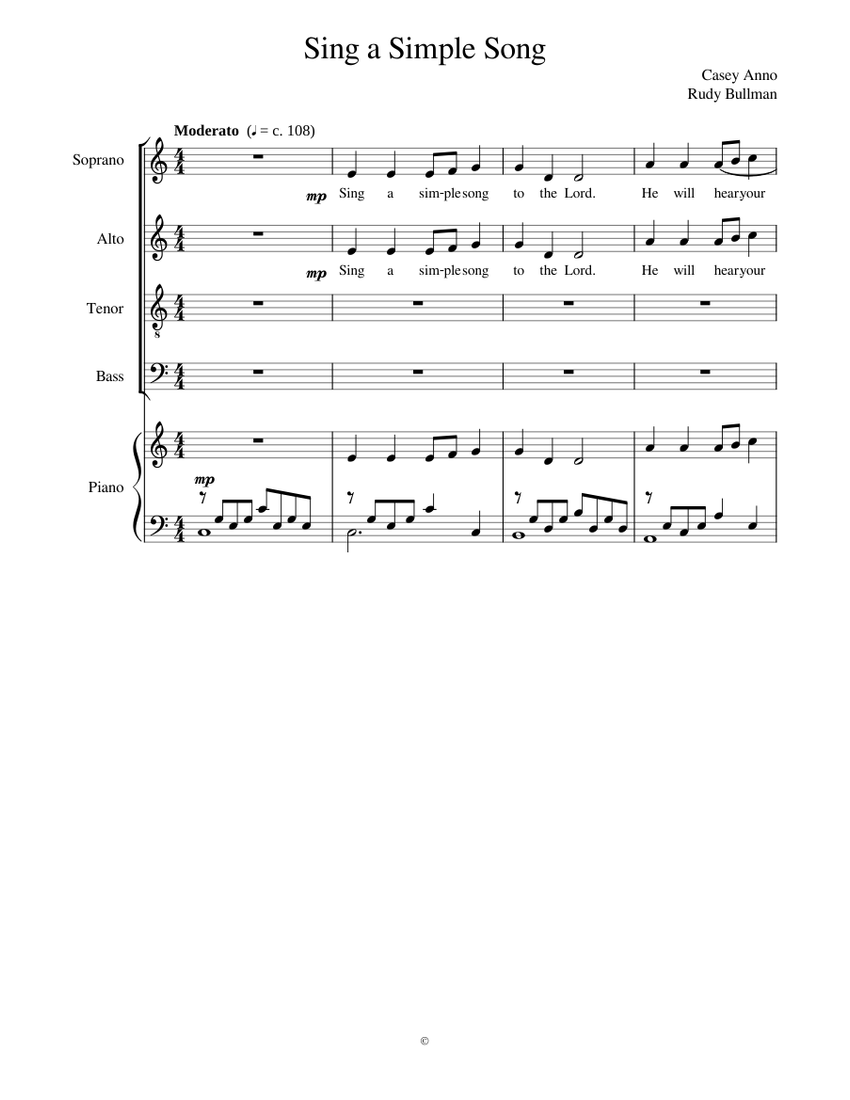 Sing a simple song - Casey Anno Sheet music for Piano, Bass guitar ...