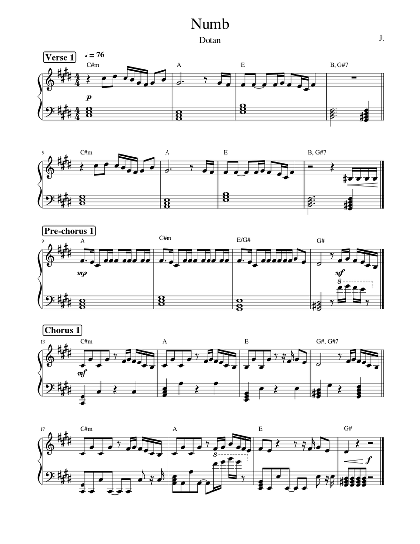 Dotan - Numb - piano tutorial