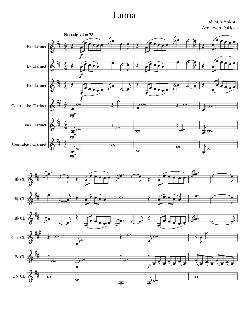 Luma Sheet Music for Clarinet in b-flat, Clarinet bass, Clarinet ...