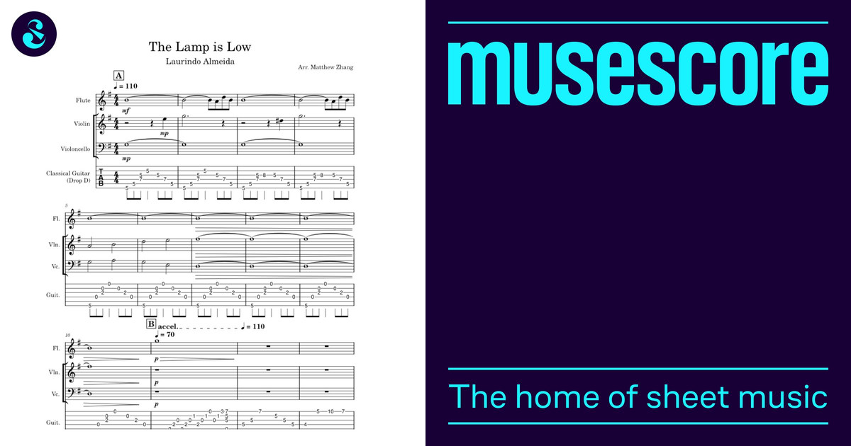 The Lamp is Low Sheet Music and Tab for Flute, Violin, Cello, Guitar ...