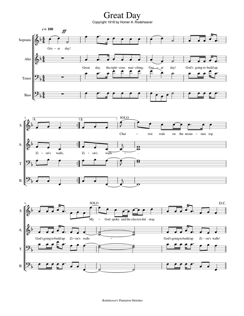 Great Day Sheet Music for Soprano, Alto, Tenor, Bass voice (SATB ...