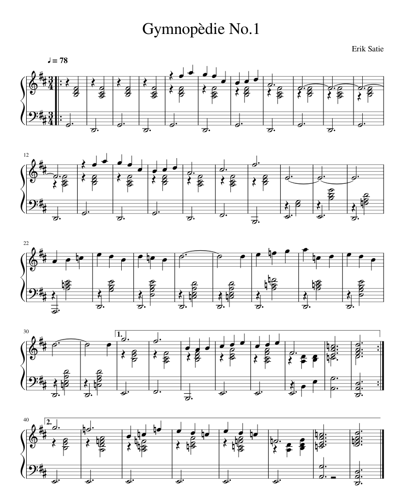 Gymnopèdie No.1 Sheet music for Piano (Solo) Easy | Musescore.com