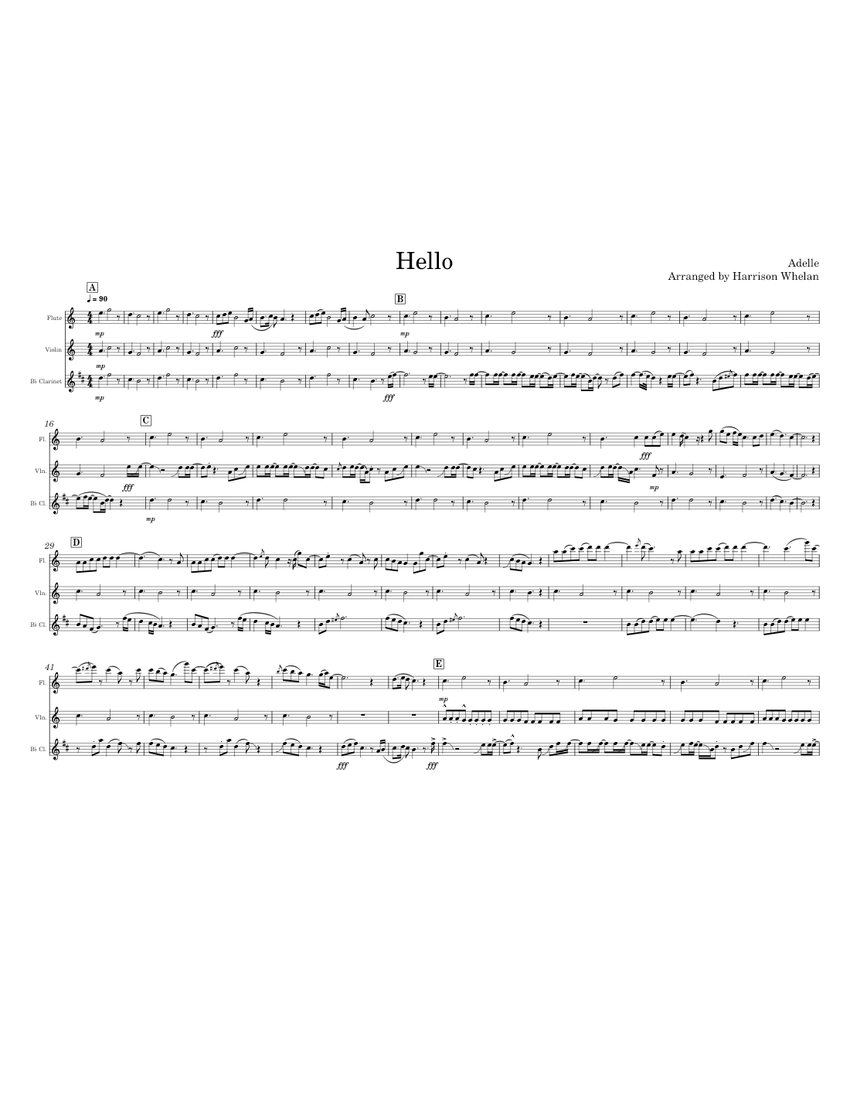 TRIO - Hello Sheet Music for Flute, Clarinet in b-flat, Violin (Mixed ...