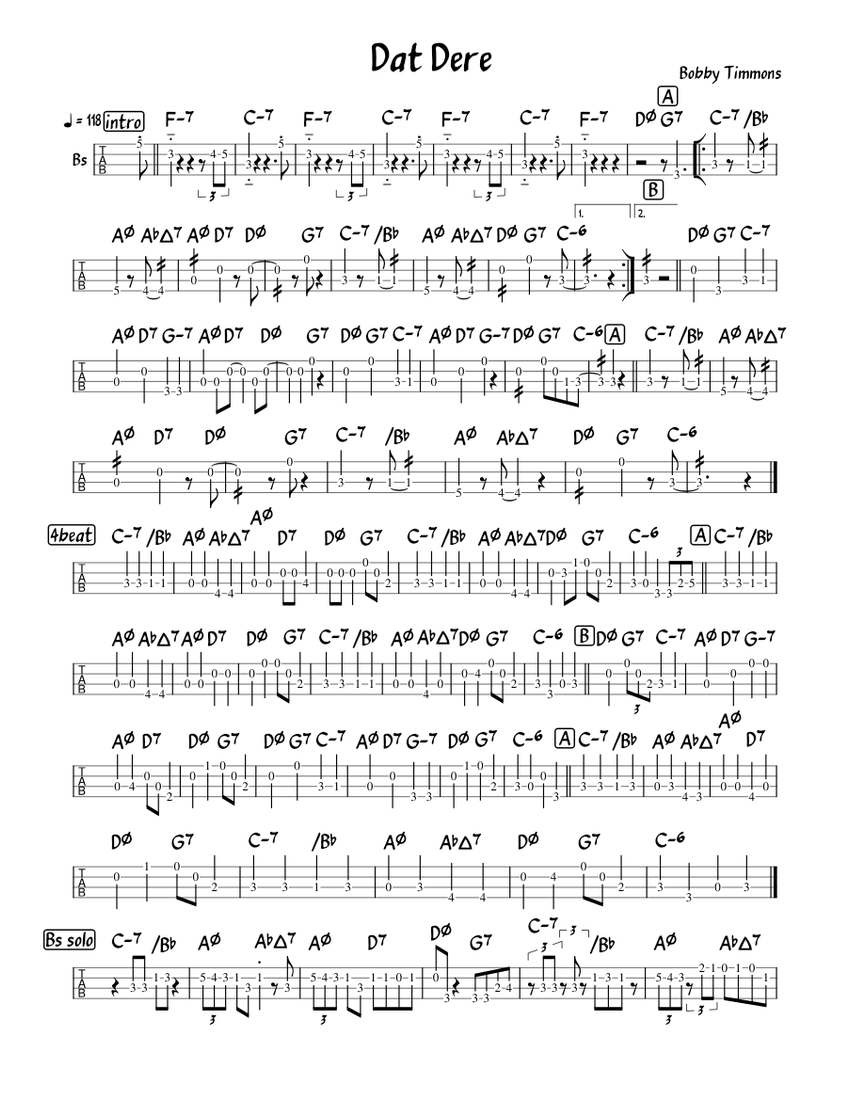 Dat Dere Sheet Music and Tab with Chords for Bass guitar (Solo ...