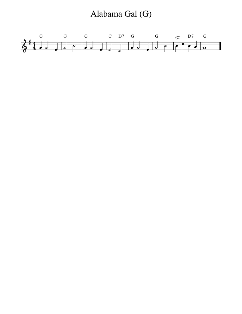 Alabama Gal (G) Sheet music for Piano (Solo) Easy | Musescore.com